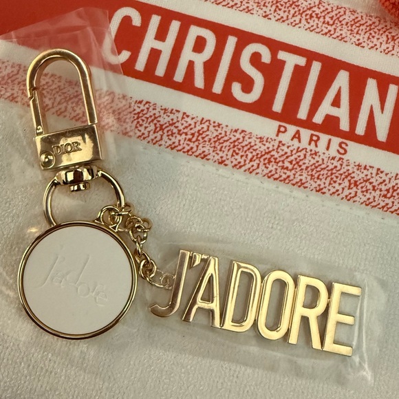 Dior | Accessories | Christian Dior Jadore Keychain Gold And White ...